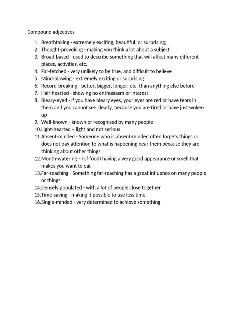 Unit 6 Compound Adjectives | PDF