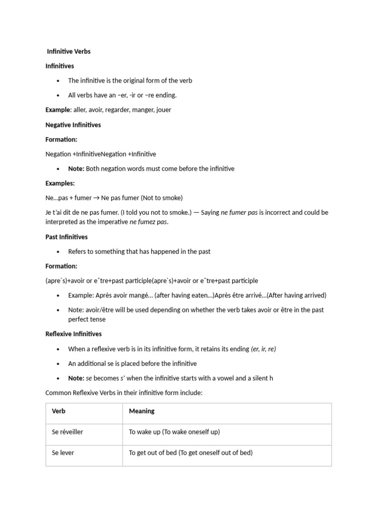 Understanding French Infinitive Verbs | PDF