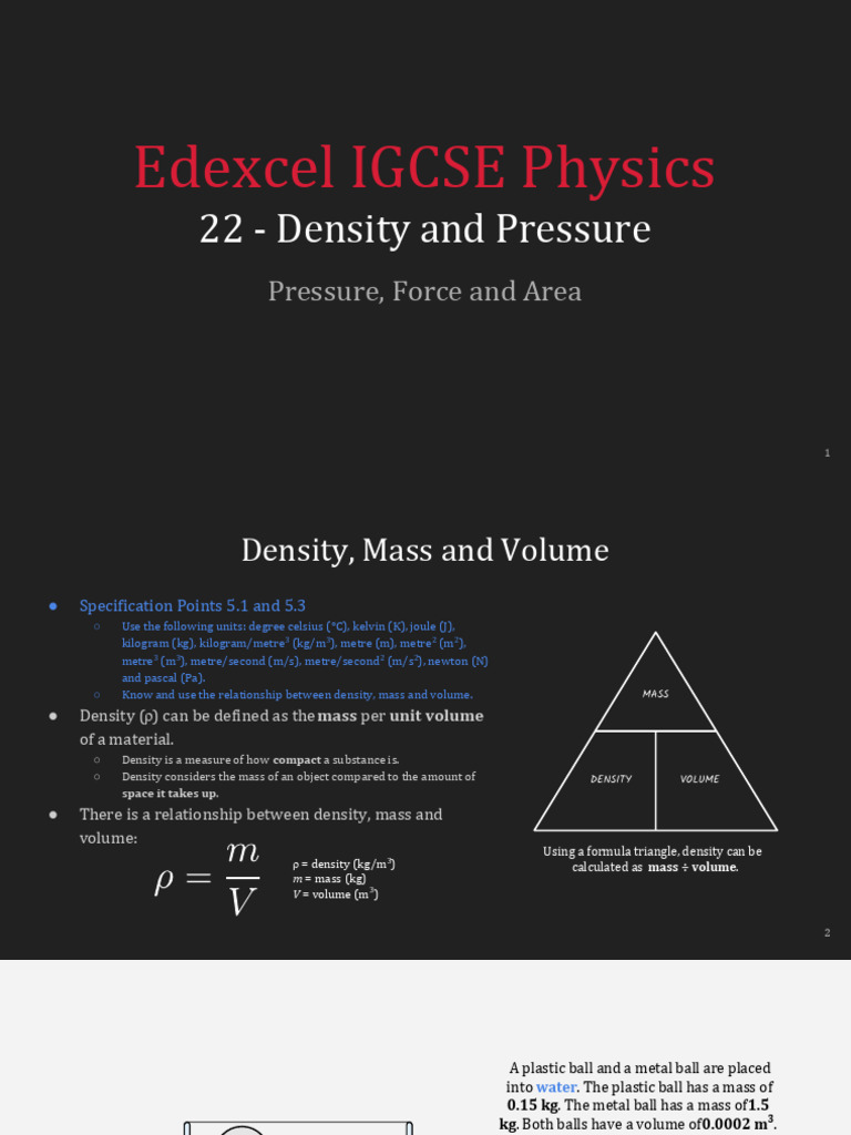 Igcse Physics Lecture 22 Density And Pressure Pdf Pressure Density