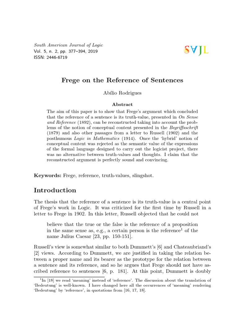 Ege On The Reference of Sentences | PDF | Semantics | Gottlob Frege