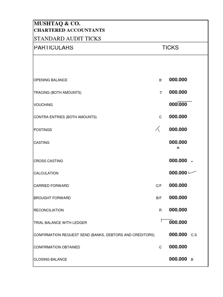 Standard Audit Ticks Particulars Ticks: Mushtaq & Co | PDF