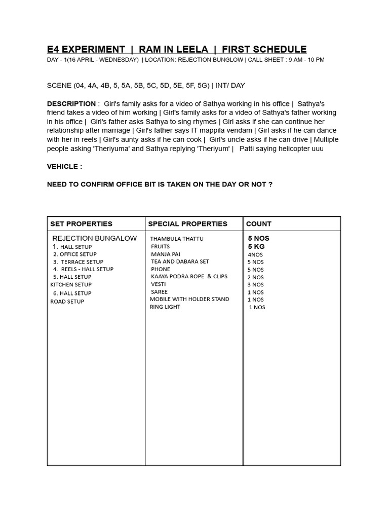 Art 1st Schedule - Day Sheet | PDF