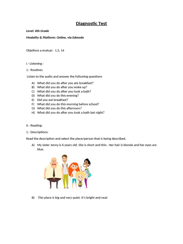 Diagnostic Test 6th Grade - 2021 | PDF