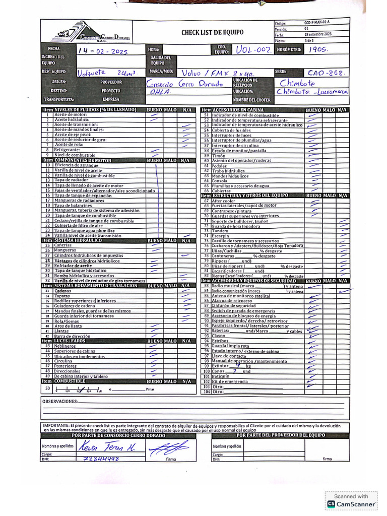 CHECK LIST Volquete Efb4 | PDF
