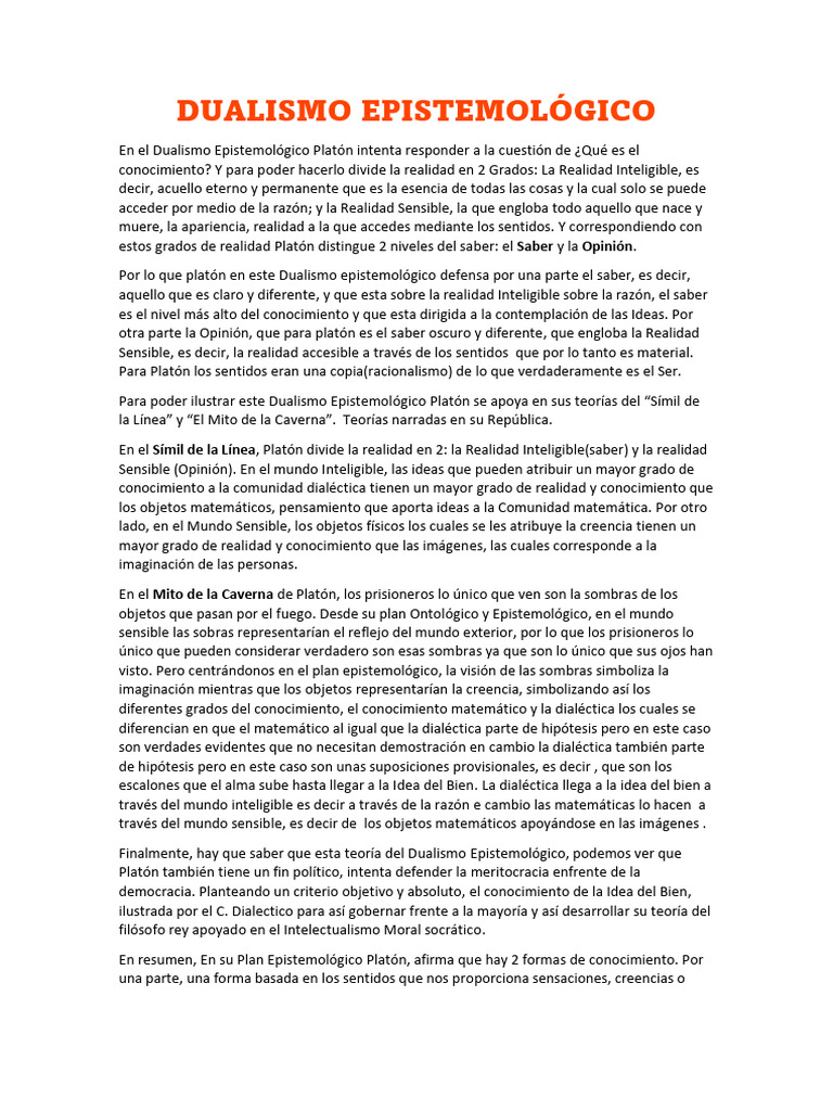 Dualismo Epistemológico | PDF | Conocimiento | Platón