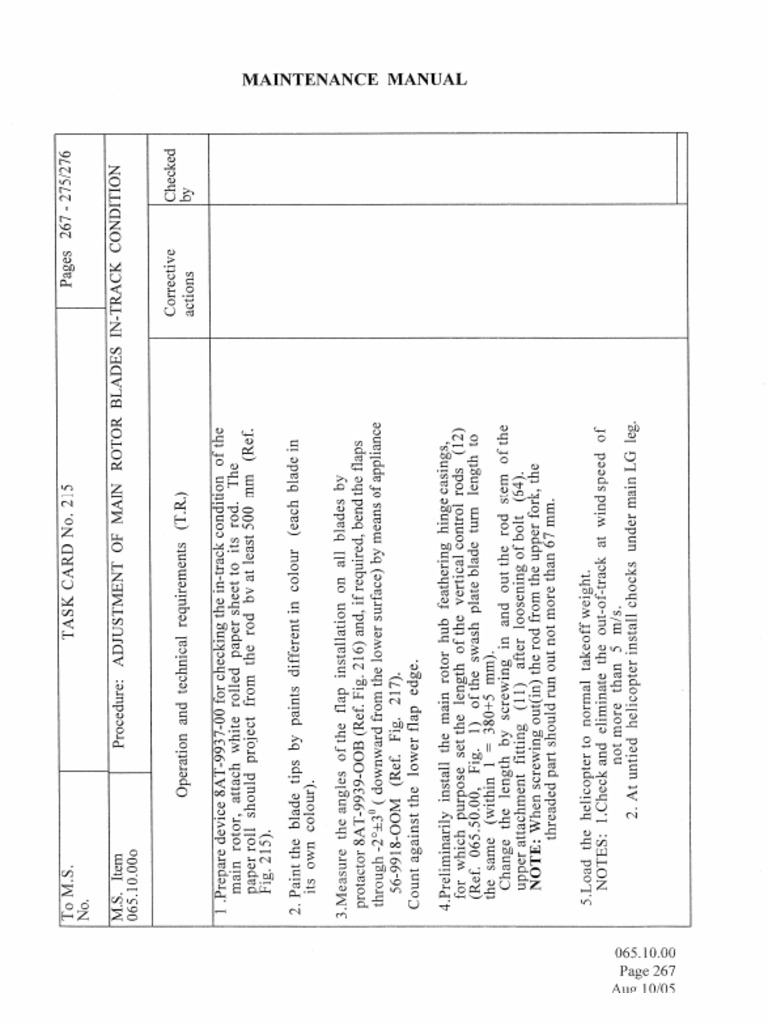 Task Card Main Rotor Tracking | PDF | Helicopter Rotor | Flap (Aeronautics)