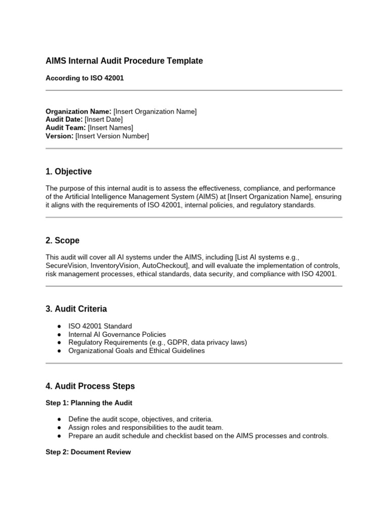 AIMS Internal Audit Procedure Template | PDF | Audit | Artificial ...