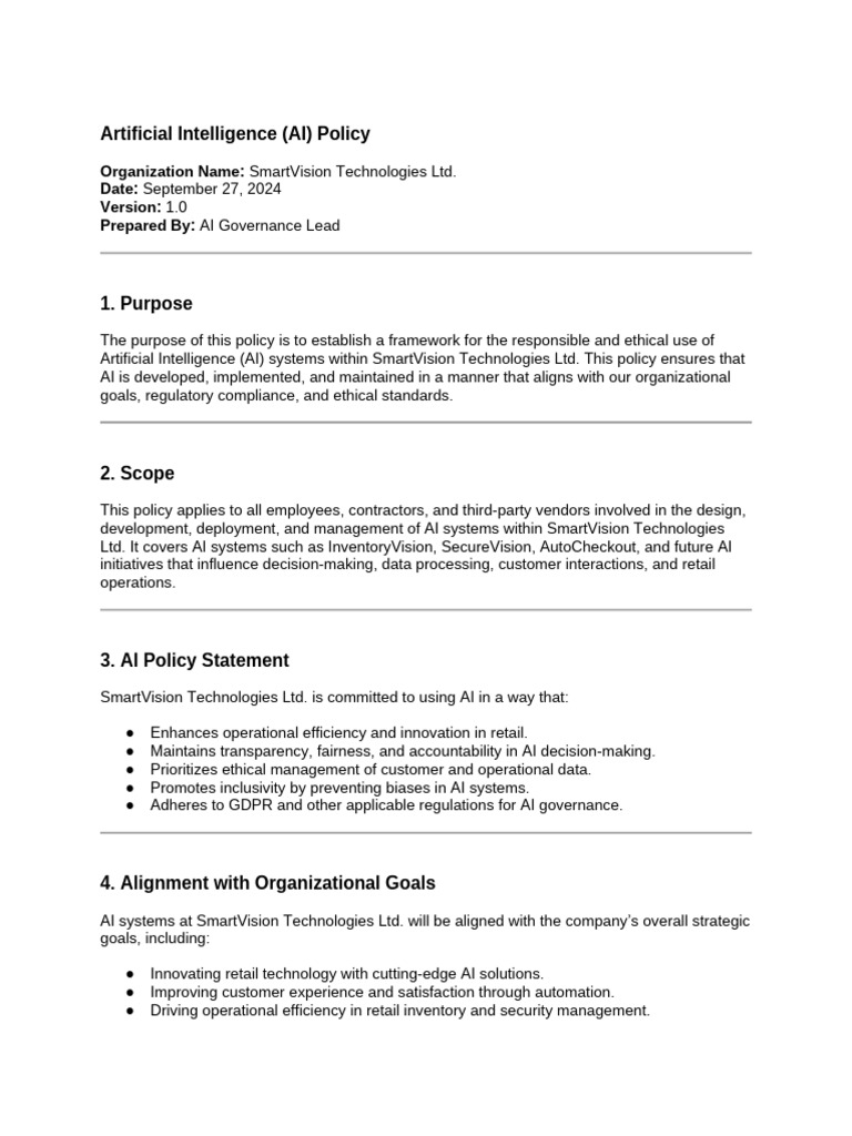 Artificial Intelligence (AI) Policy For SmartVision | PDF | Artificial ...