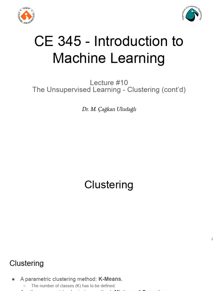 CE345 - Lecture #10 - Clustering (Part 2) | PDF | Cluster Analysis | Statistical Classification
