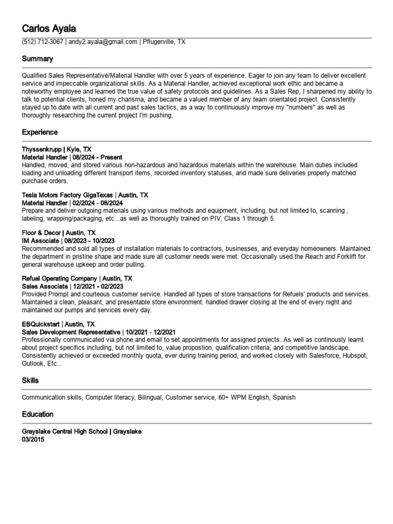 Carlos Ayala Resume Current | PDF