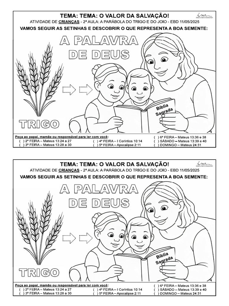 2a Aula_Atividade2_CRI_O valor da Salvacao_A parabola do trigo e do joio_Maio 2025 | PDF