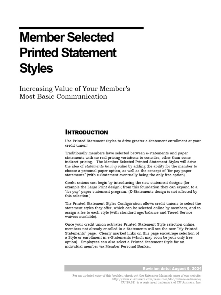 Member Selected Printed Statement Styles | PDF | Credit Card | Fee