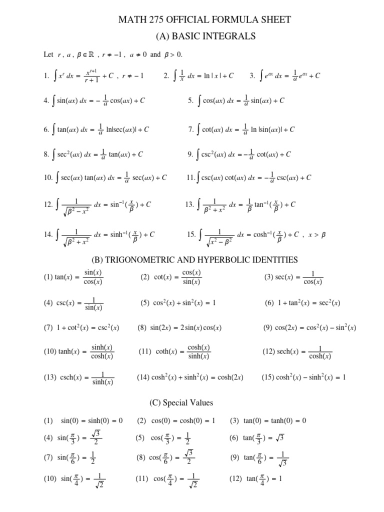 MATH275Final Formula F191 | PDF | Trigonometric Functions ...