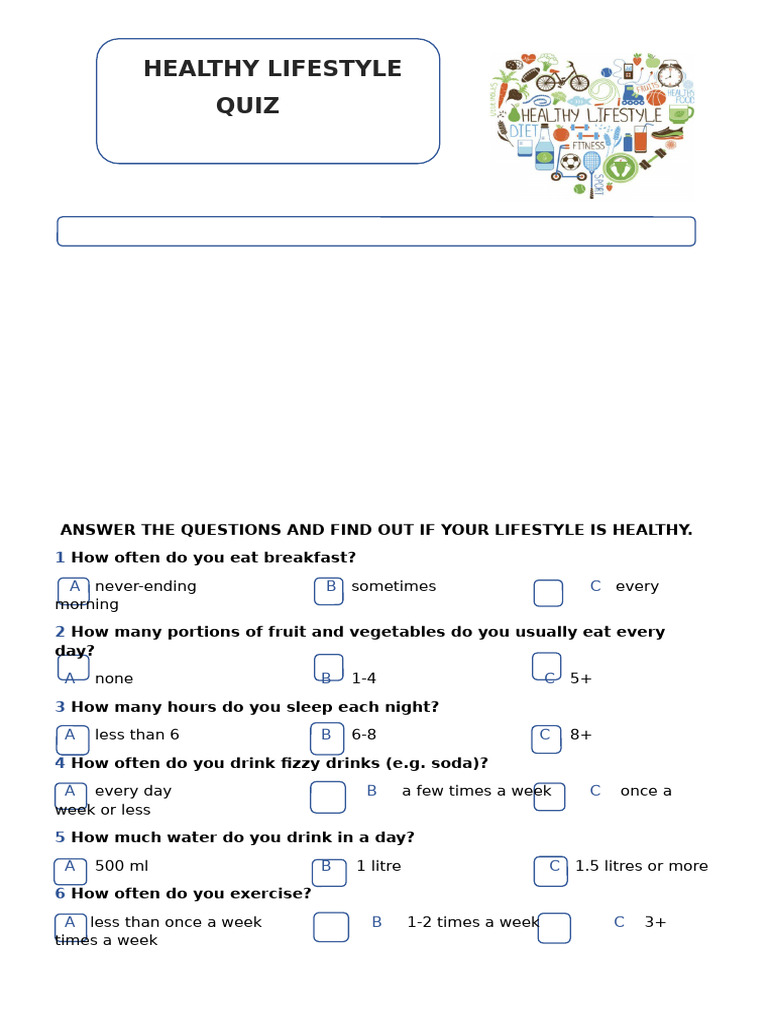 Expressions of Quantity Healthy Lifestyle Quiz - 154205 | PDF