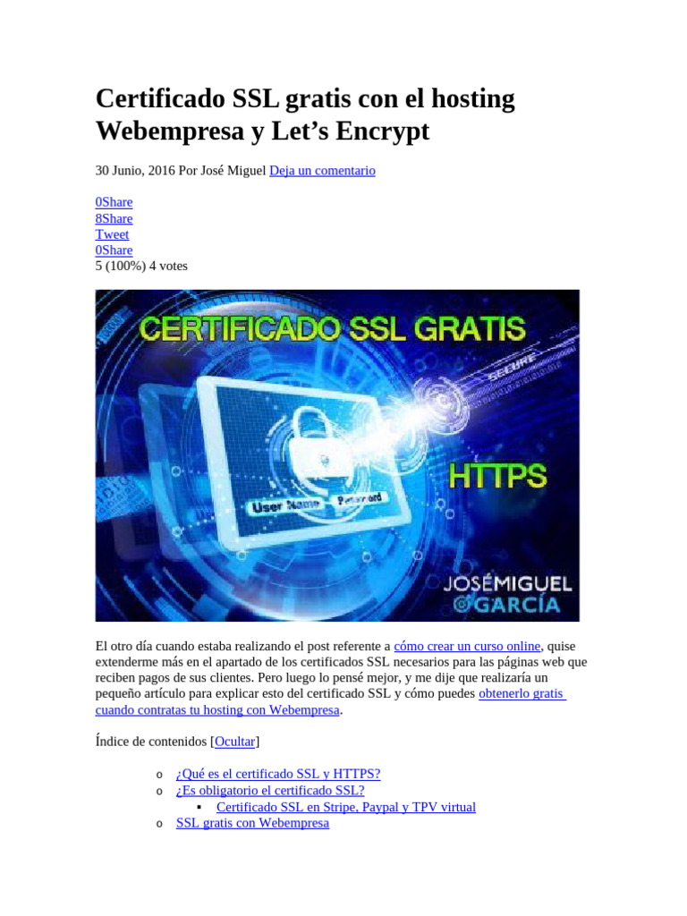 Certificado SSL Gratis Con El Hosting Webempresa y Let | PDF ...