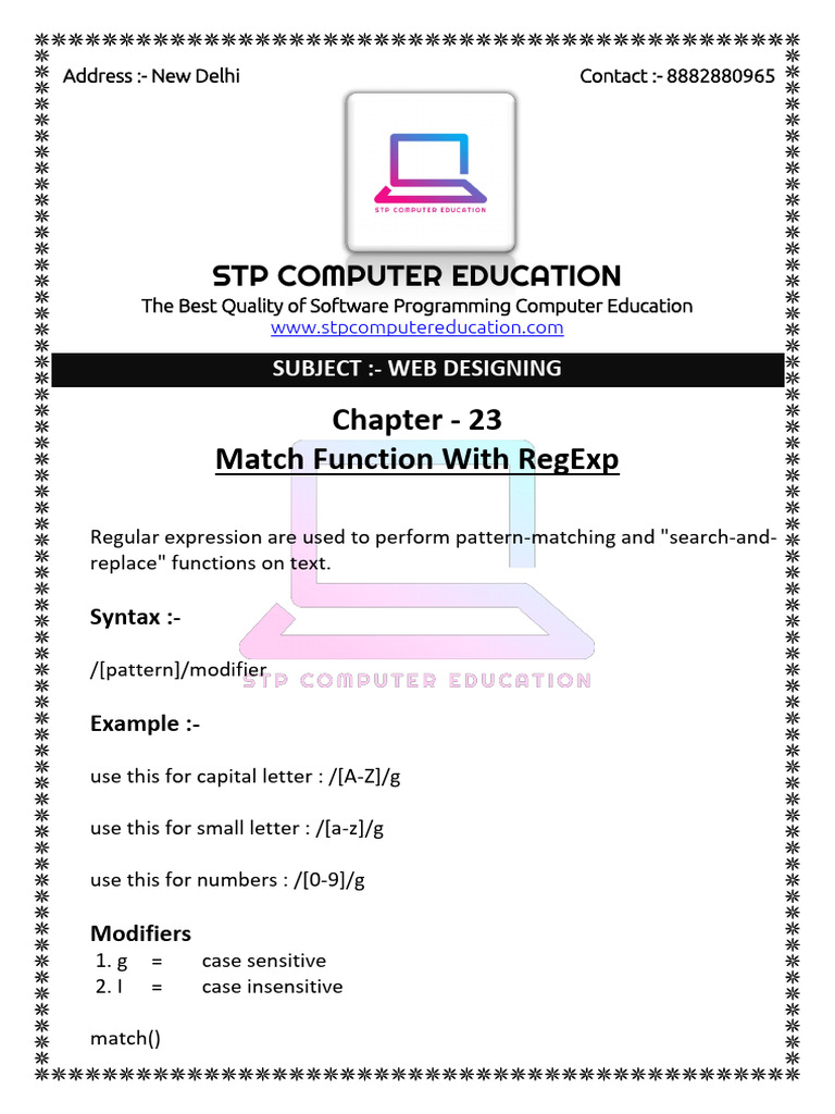 Chapter - 23 Match Function With RegExp | PDF