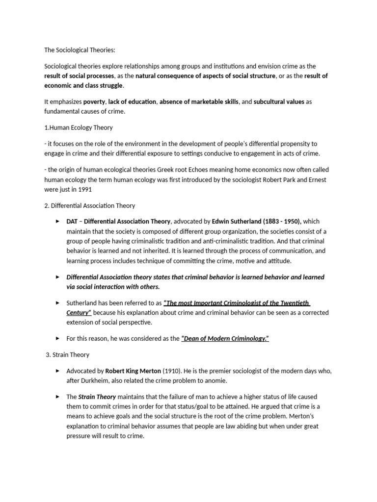 The Sociological Theories | PDF | Criminology | Crimes