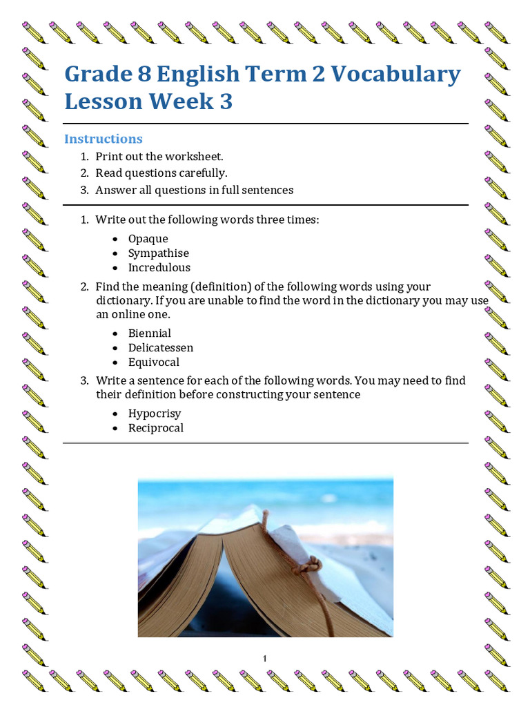 Grade 8 English Term 2 Vocabulary Lesson Week 3 | PDF
