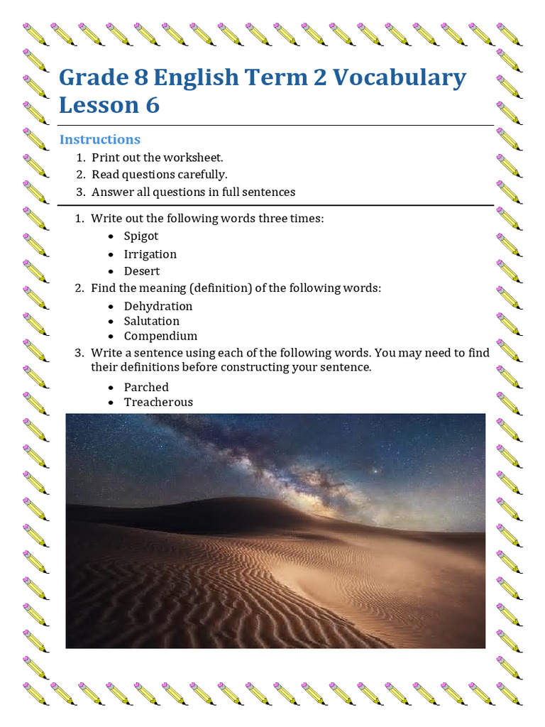 Grade 8 English Term 2 Vocabulary Lesson Week 6 | PDF