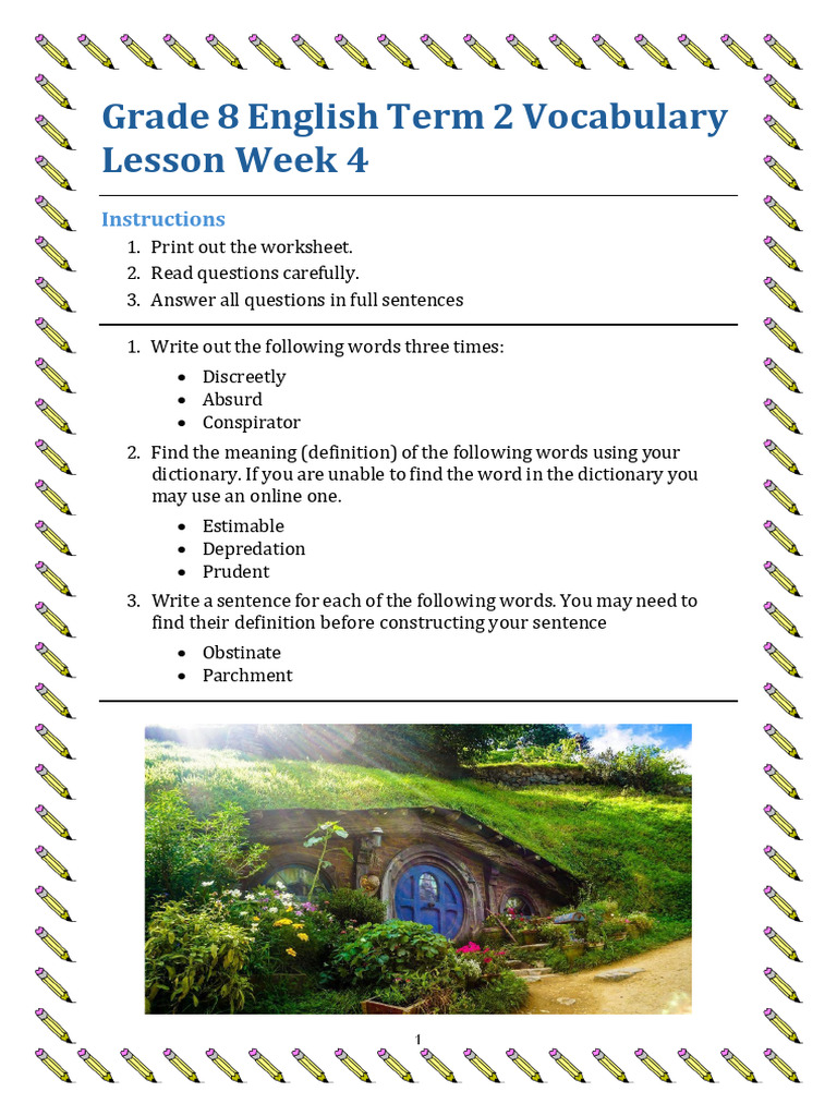 Grade 8 English Term 2 Vocabulary Lesson Week 4 | PDF