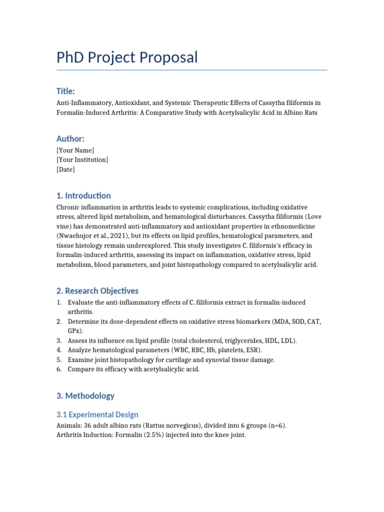 PHD Project Proposal | PDF | Arthritis | Aspirin