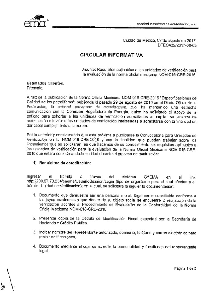 DTEC432 - Circular - UV - NOM - 016 - CRE | PDF