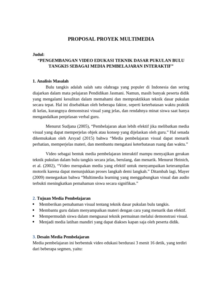 Proposal Proyek Multimedia Bulu Tangkis | PDF