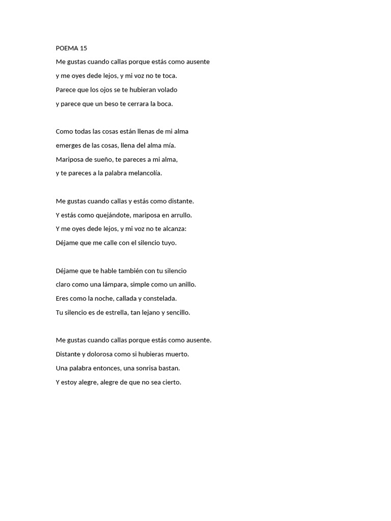 Análisis del Poema 15 de Neruda | PDF