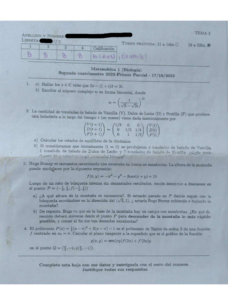 MATE1 - 1er Parcial 2C22 - Vera Isabel | PDF