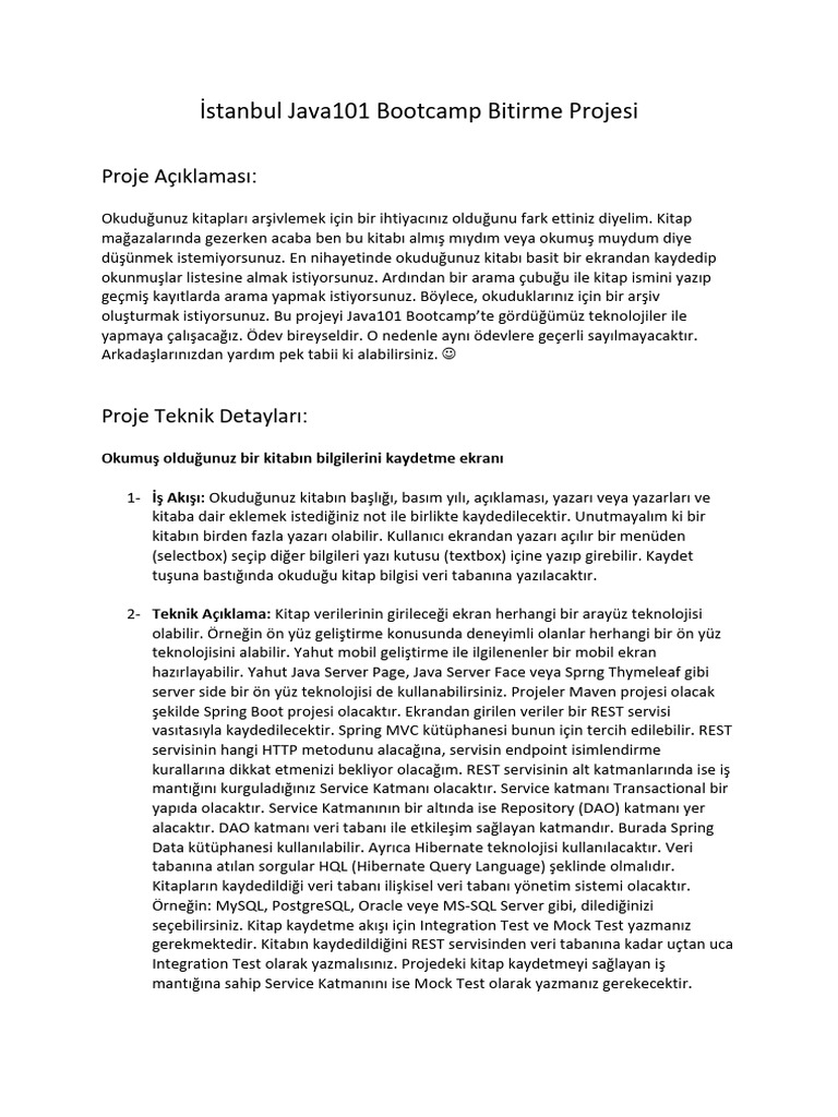 İstanbul Java101 Bootcamp Bitirme Projesi | PDF