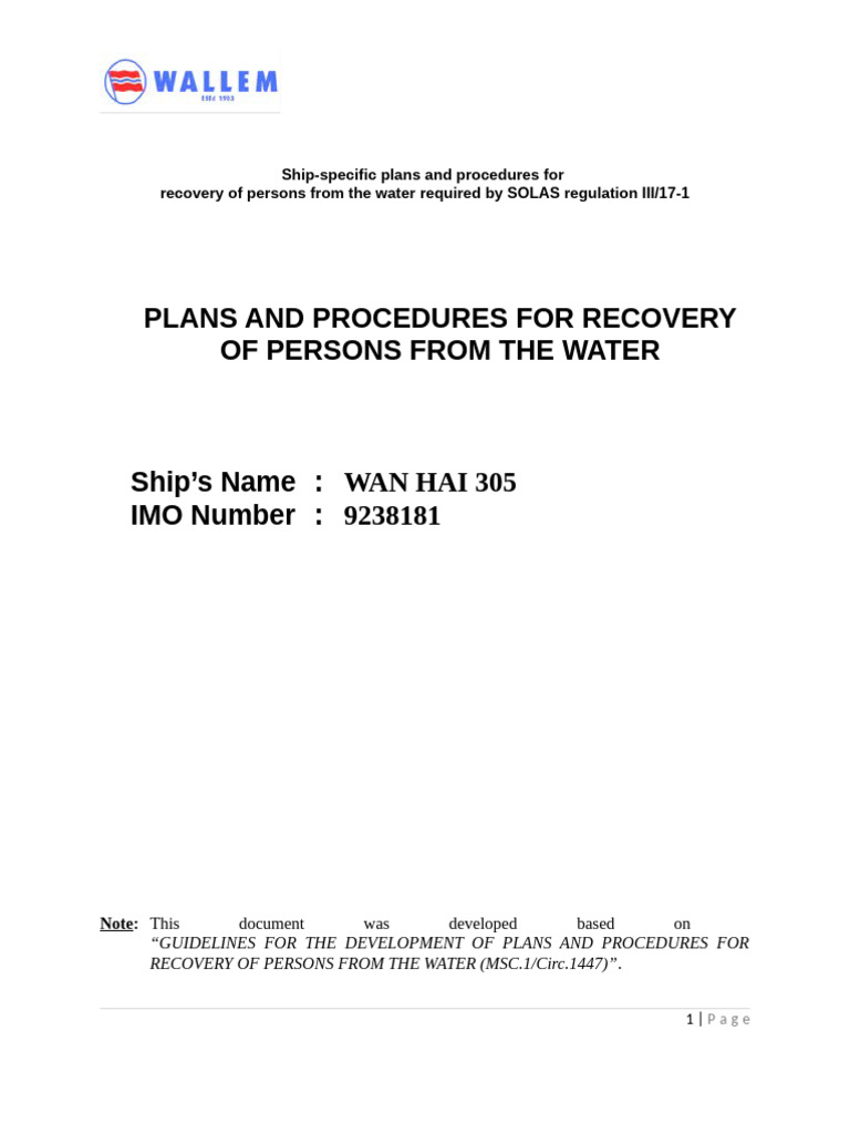 Recovery Procedures for Ship WAN HAI 305 | PDF | Ships | Search And Rescue