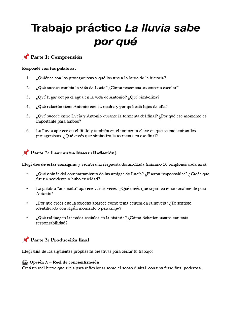 Trabajo Práctico La Lluvia Sabe Por Qué | PDF | Sicología