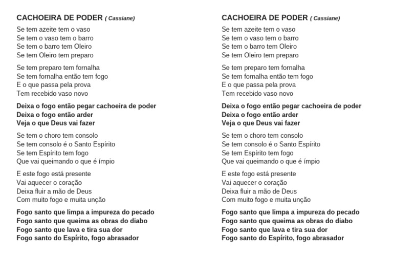 CACHOEIRA DE PODER - Letra | PDF