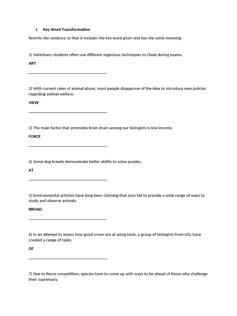 Key Word Transformation and Word Formation Exercises | PDF | Dogs | Zoology