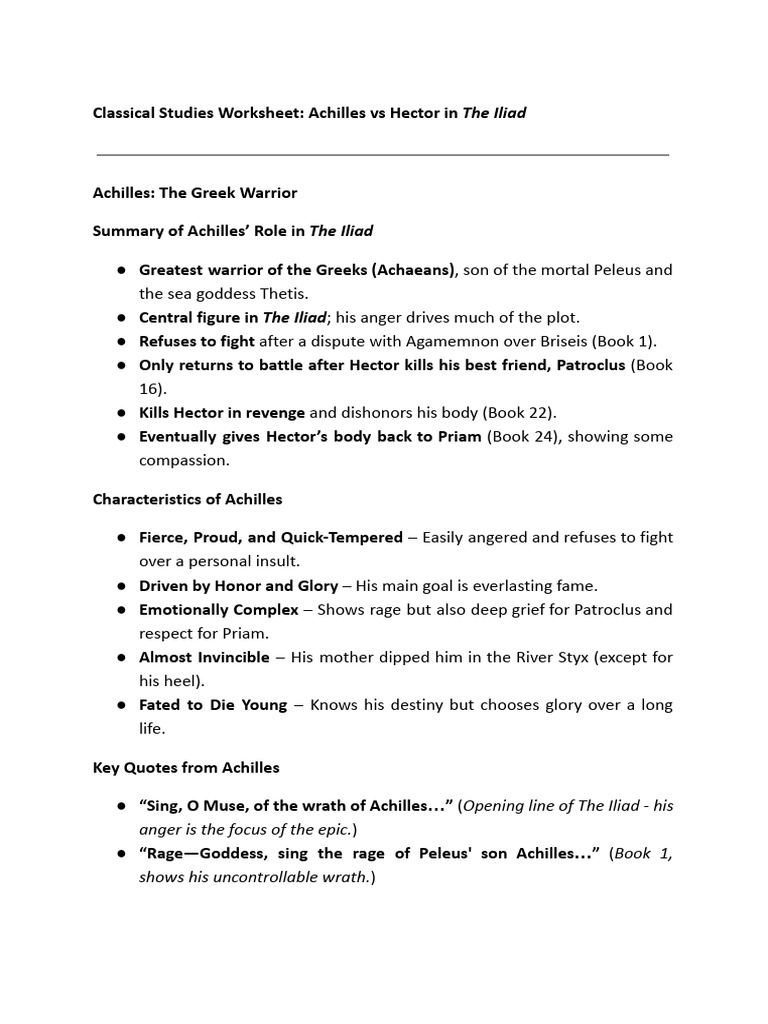 Achilles vs Hector: Heroism in The Iliad | PDF | Hector | Iliad