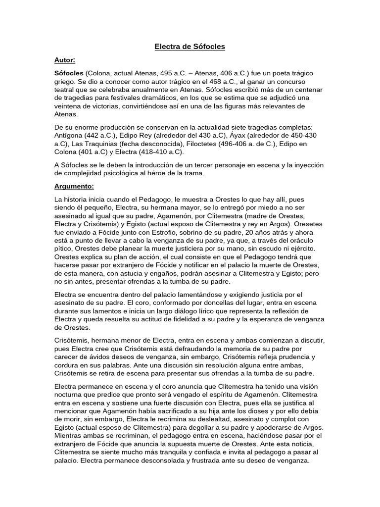 Electra de Sófocles | PDF | Sófocles | Clitemnestra