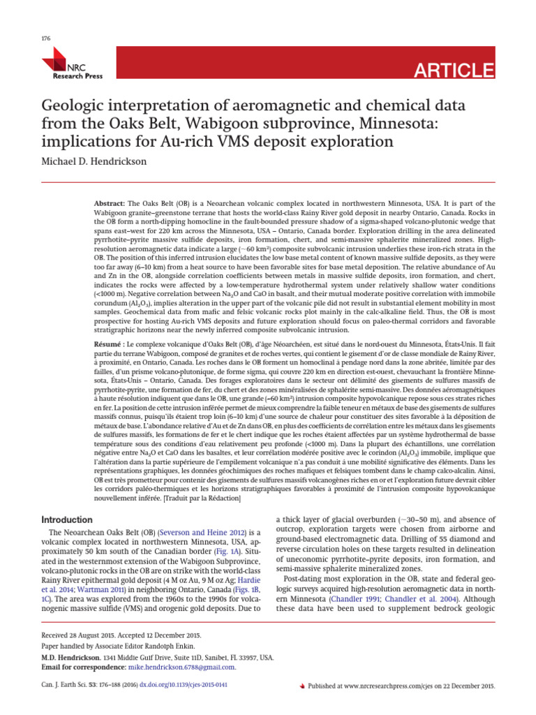 Hendrickson2016geologic Interpretation Of Aeromagnetic And Chemical Data Pdf Geology Earth