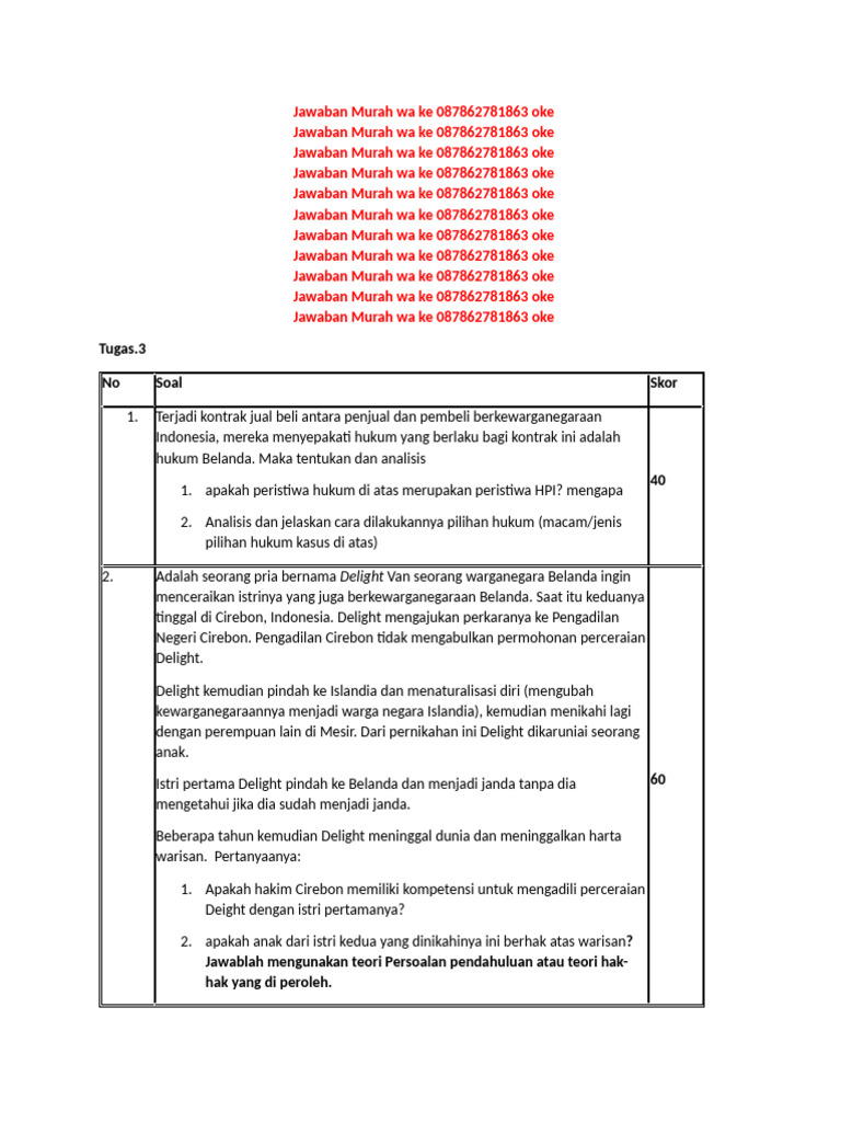 Soal Tugas 3. Hukum Perdata International 91 | PDF