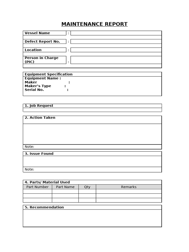 Maintenance Report Form | PDF