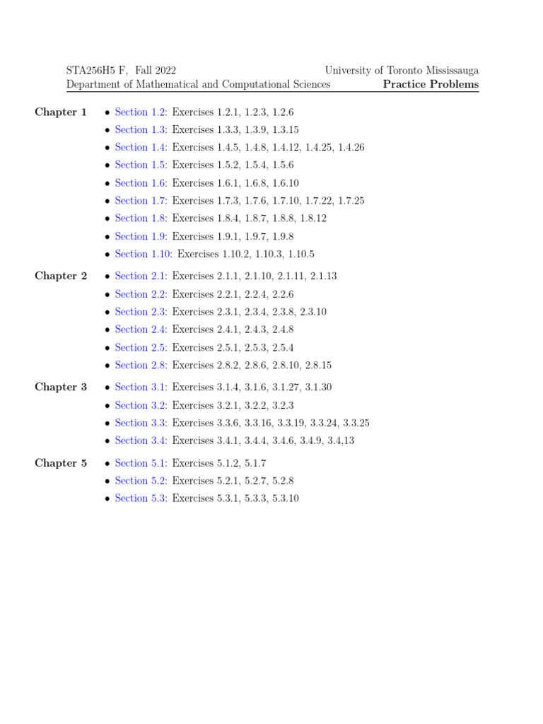 STA256 Fall2022 Practice Problems | PDF