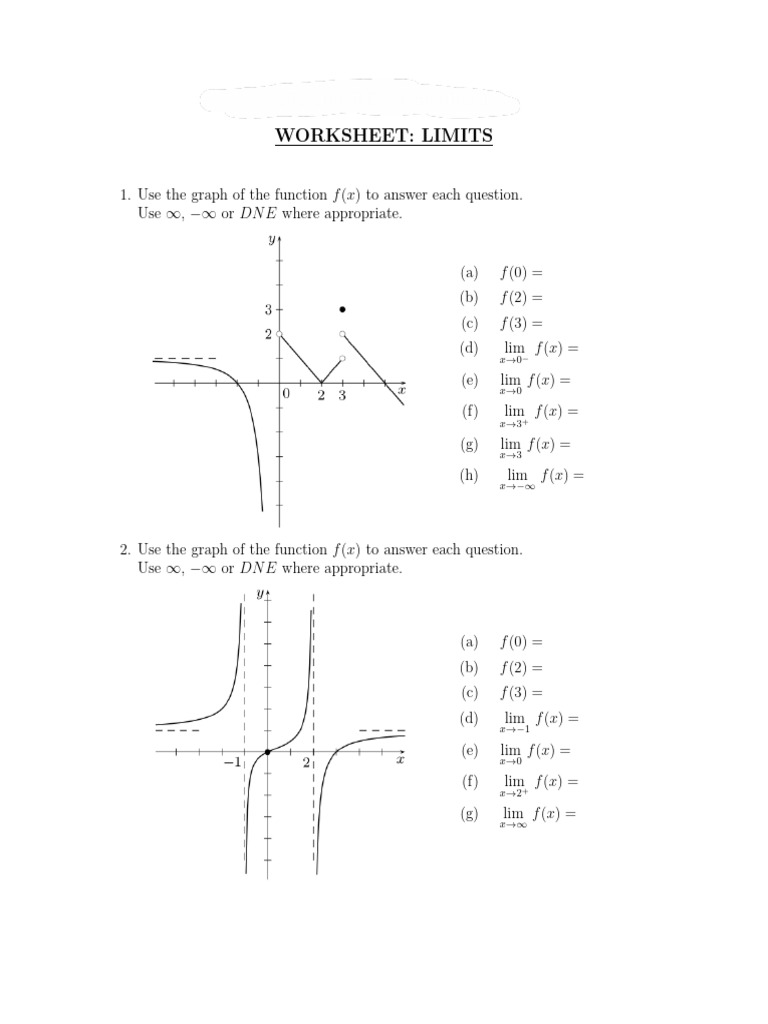 Calculus 1 Limits and Continuity Worksheet | PDF | Function ...