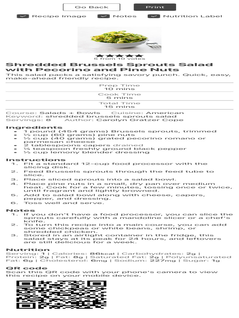 Shredded Brussels Sprouts Salad With Pecorino and Pine Nuts - Umami Girl | PDF