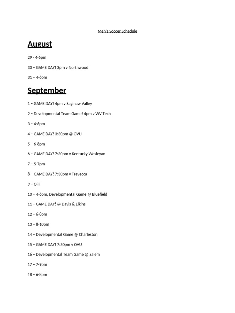 Men Soccer 2018 Schedule | PDF