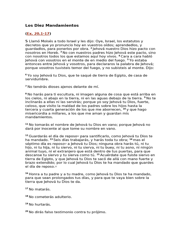 Los Diez Mandamientos | PDF | Creencia religiosa y doctrina | Contenido bíblico