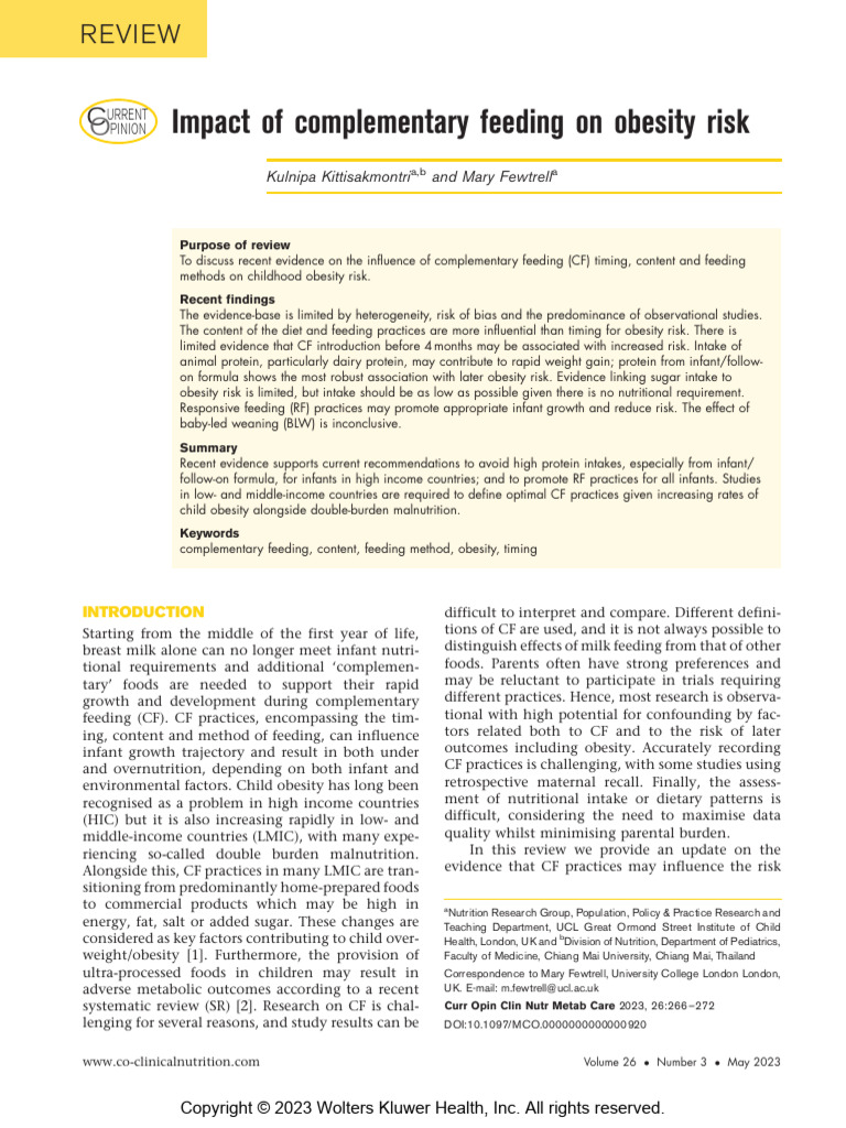Impact of Complementary Feeding On Obesity Risk | PDF | Obesity ...