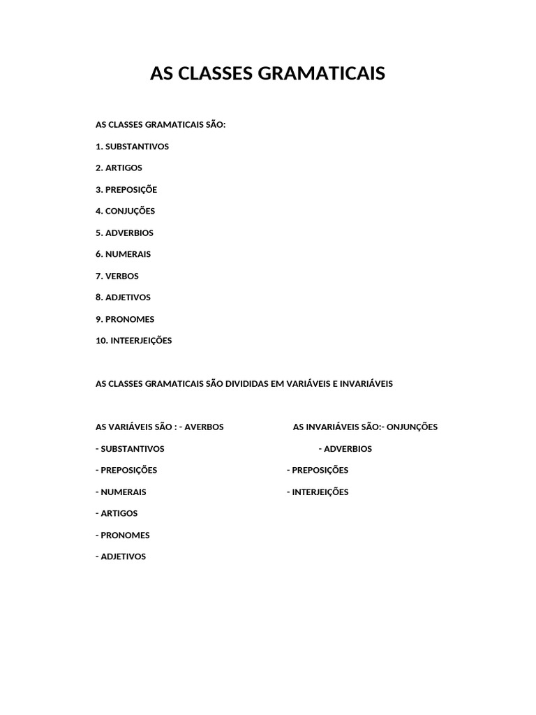As Classes Gramaticais | PDF