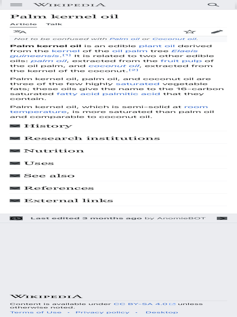 Palm Kernel Oil - Wikipedia | PDF