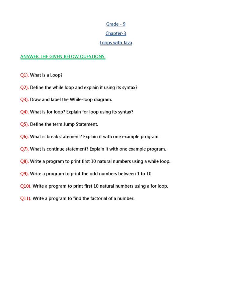 Gr-9 - Ch-3 - Loops With Java - Questions | PDF | Software Engineering | Computing