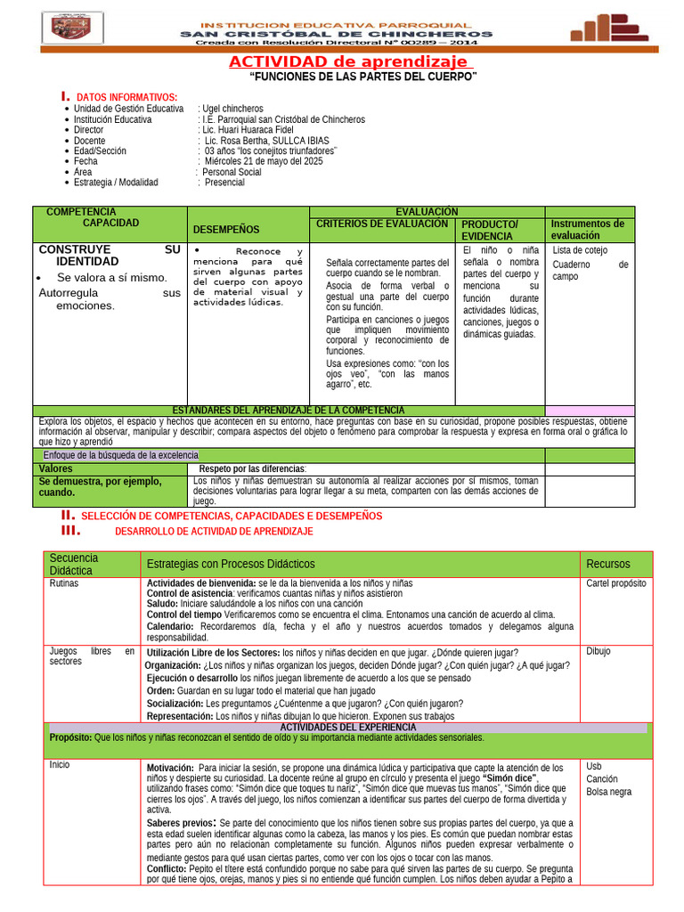 SESION Funcion Del Cuerpo | PDF | Aprendizaje | Evaluación