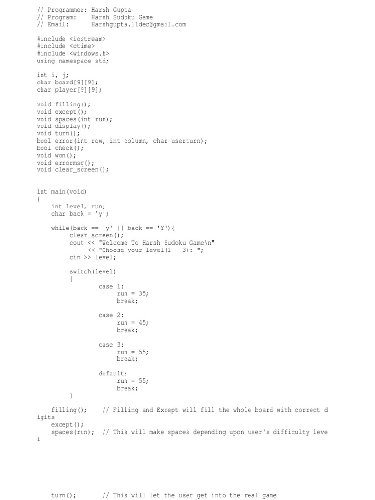 Sudoku Game (C++) | PDF | Computer Programming | Computing